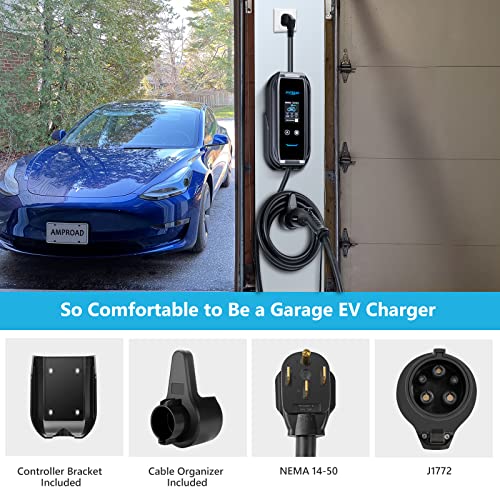 AMPROAD iFlow P9 EV Charger Level 2, 10 to 40 Amp, 110-240V Universal EVSE, Versatile for Portable & Wall Charger (NEMA 14-50, 25 Feet Cable)