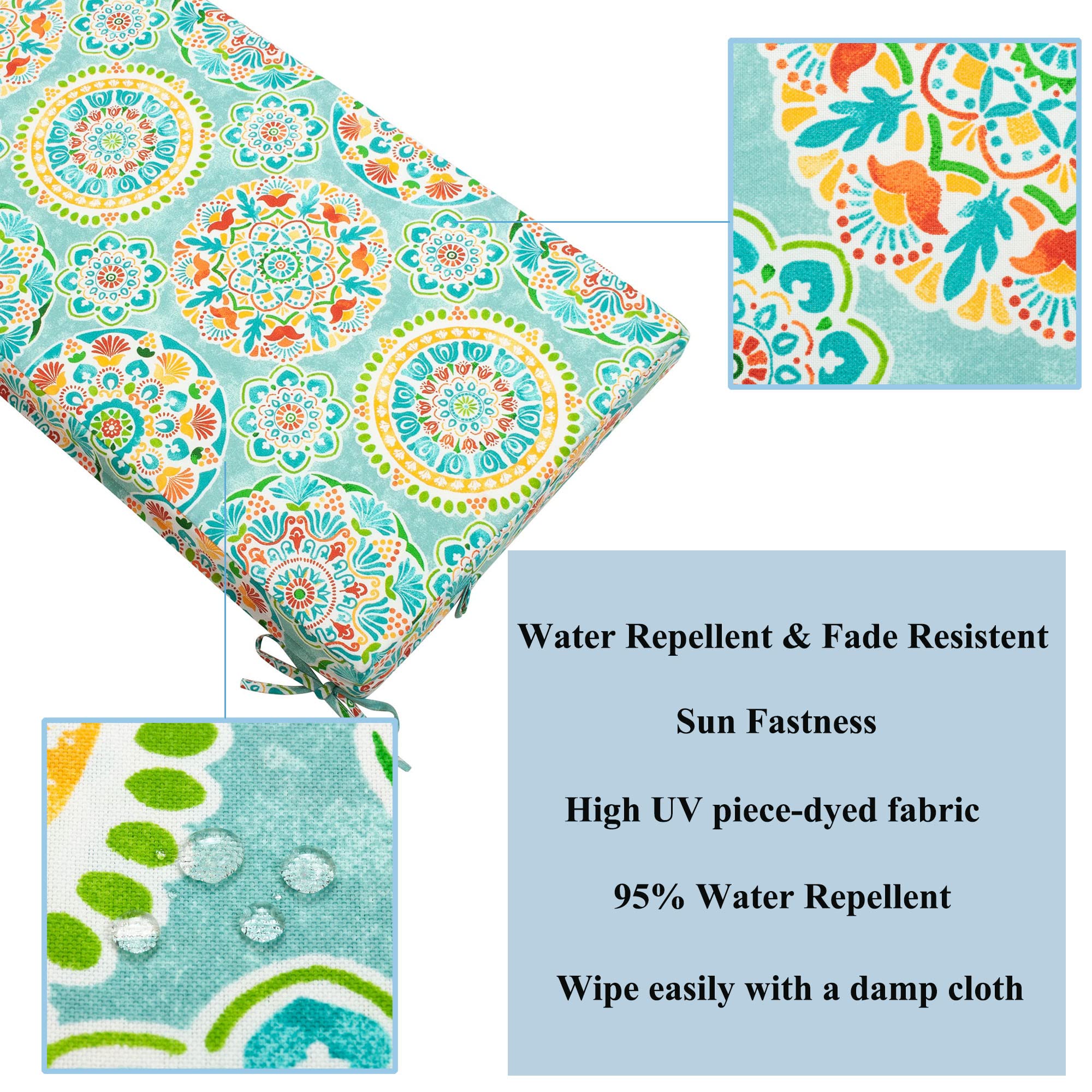 FUNHOME Outdoor Cushion Covers,45" x 18" x 3", No Insert! Patio Cushion Covers Replacement for Outdoor Furniture,Water Resistant Patio Bench Loveseat Covers 1 Pack, Cyan Circle (Covers ONLY)