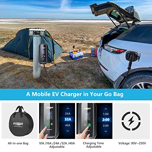 AMPROAD iFlow P9 EV Charger Level 2, 10 to 40 Amp, 110-240V Universal EVSE, Versatile for Portable & Wall Charger (NEMA 14-50, 25 Feet Cable)
