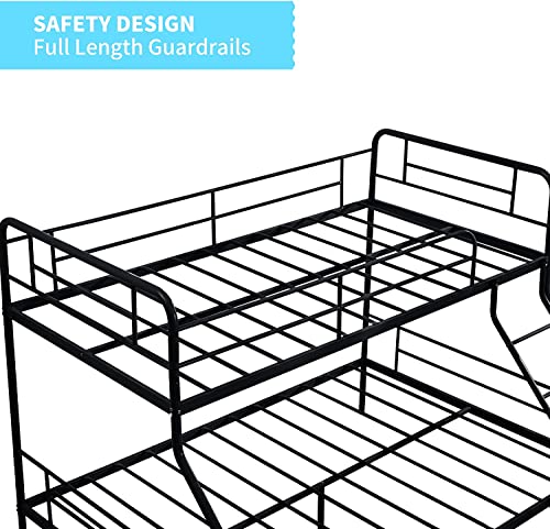 cuoote Twin Over Full Bunk Bed, Metal Twin Over Full Bunk Bed with Ladder and Guardrail, Space-Saving Design for Boys, Girls, No Box Spring Needed (Black, Twin Over Full)