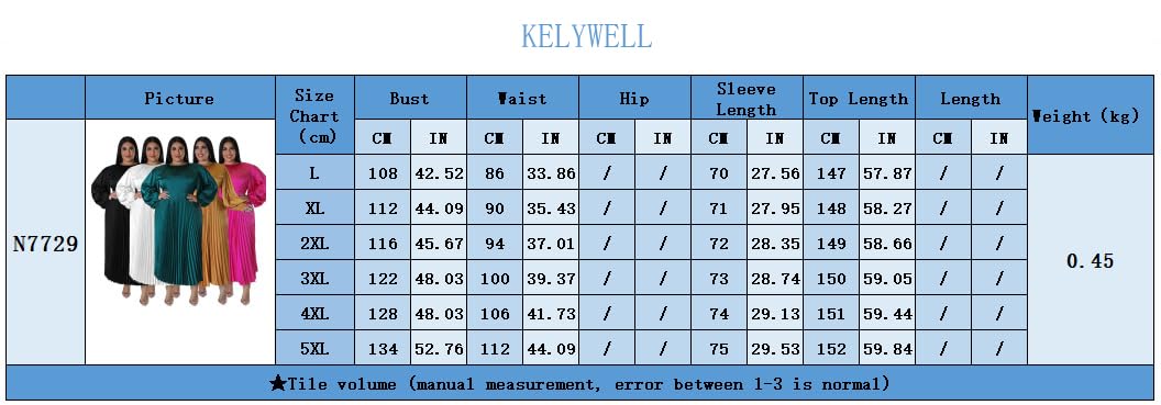 KELYWELL Plus Size Pleated Maxi Dress for Women's 2023 Fall Lantern Long Sleeve Flowy Swing Pleated Maxi Dress Clubwear (White,Large)