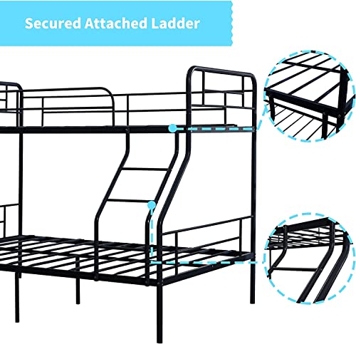 cuoote Twin Over Full Bunk Bed, Metal Twin Over Full Bunk Bed with Ladder and Guardrail, Space-Saving Design for Boys, Girls, No Box Spring Needed (Black, Twin Over Full)