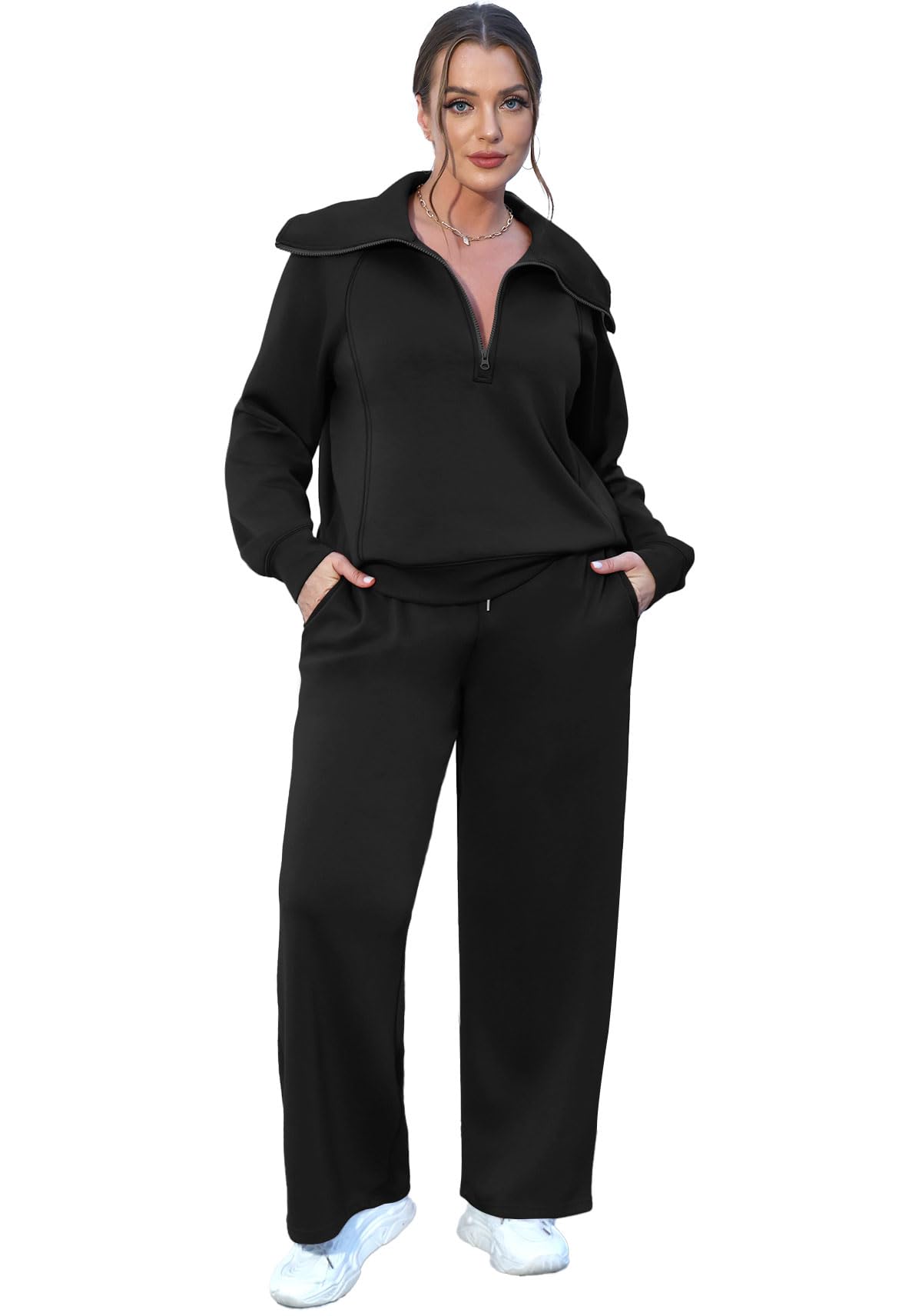XIEERDUO Loungewear Set Women Fall Fashion 2024 Sweatsuit Set 2 Piece Outfits Black M