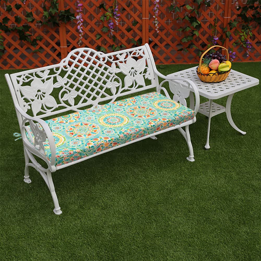FUNHOME Outdoor Cushion Covers,45" x 18" x 3", No Insert! Patio Cushion Covers Replacement for Outdoor Furniture,Water Resistant Patio Bench Loveseat Covers 1 Pack, Cyan Circle (Covers ONLY)