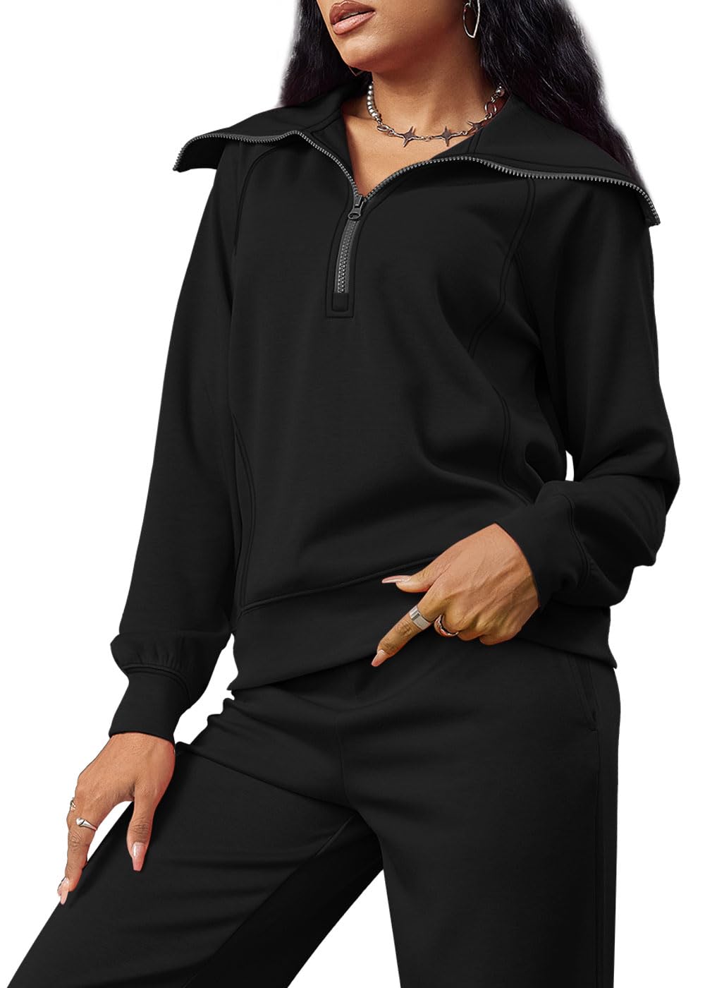 XIEERDUO Loungewear Set Women Fall Fashion 2024 Sweatsuit Set 2 Piece Outfits Black M