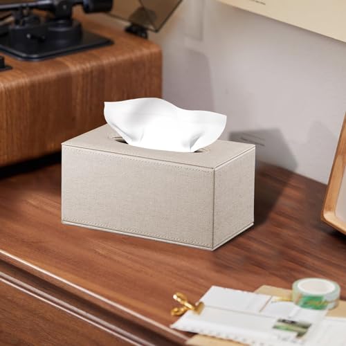 BLIENCE Tissue Box Cover Rectangular, PU Leather Tissue Box Holder, Elegant Napkin Holder Pumping Paper Tissue Dispenser for Home Office Car Desk Bathroom Vanity Countertop, Night Stand Decoration