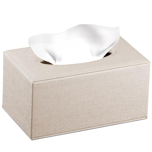 BLIENCE Tissue Box Cover Rectangular, PU Leather Tissue Box Holder, Elegant Napkin Holder Pumping Paper Tissue Dispenser for Home Office Car Desk Bathroom Vanity Countertop, Night Stand Decoration