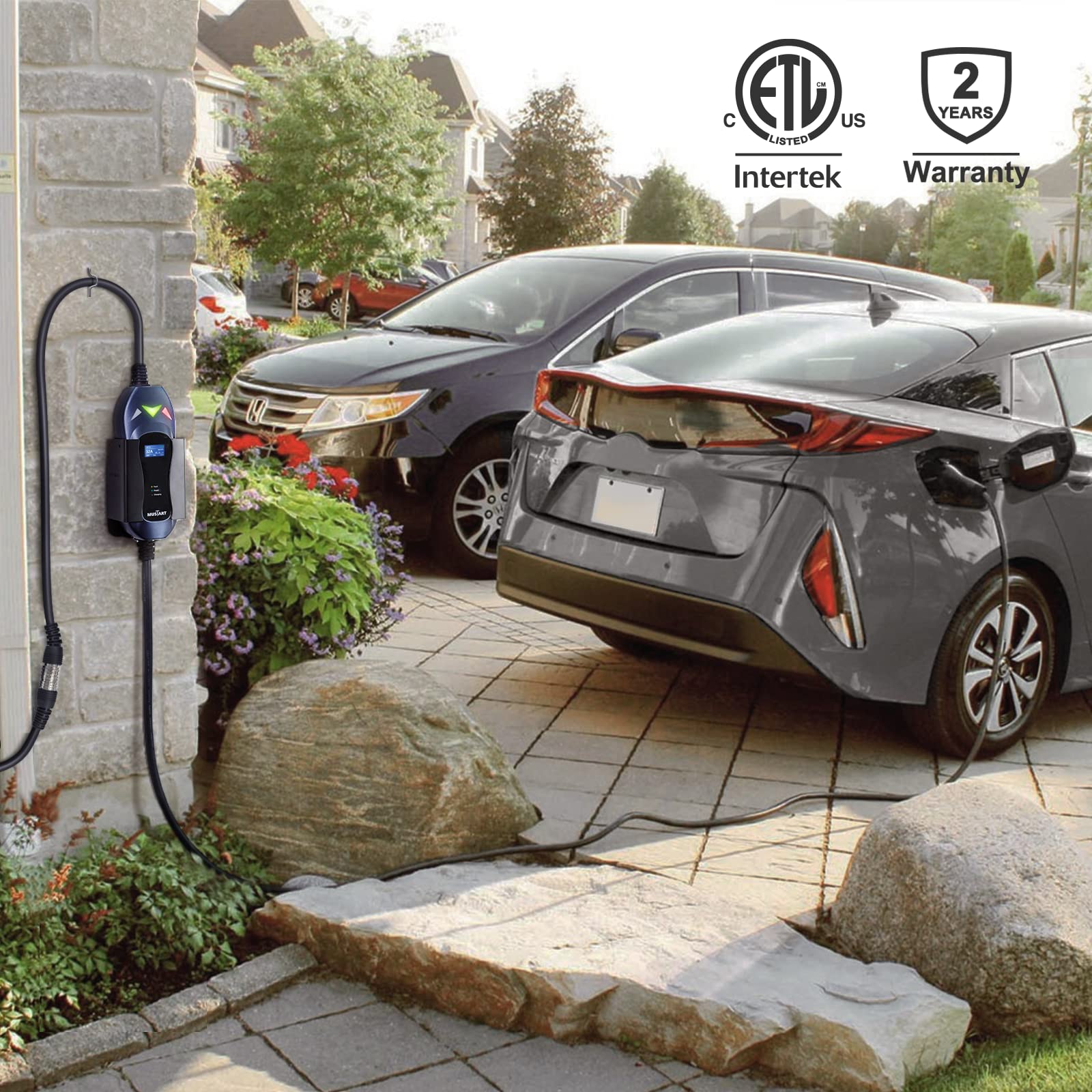 MUSTART TRAVELMASTER Level 2 Portable EV Charger, 25ft Cable, Intelligent Plug Identification Auto-Adjusts Maximum Safe Current 15A/25A/32A Electric Vehicle Plug-in Charging Station (2-Gen)