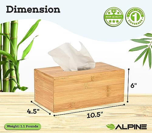 Alpine Industries Wooden Bamboo Rectangular Tissue Box Cover - Eco Friendly Pull Holder/Dispenser - Decorative Organizer for Bathroom, Office Desk & Car (Bamboo)