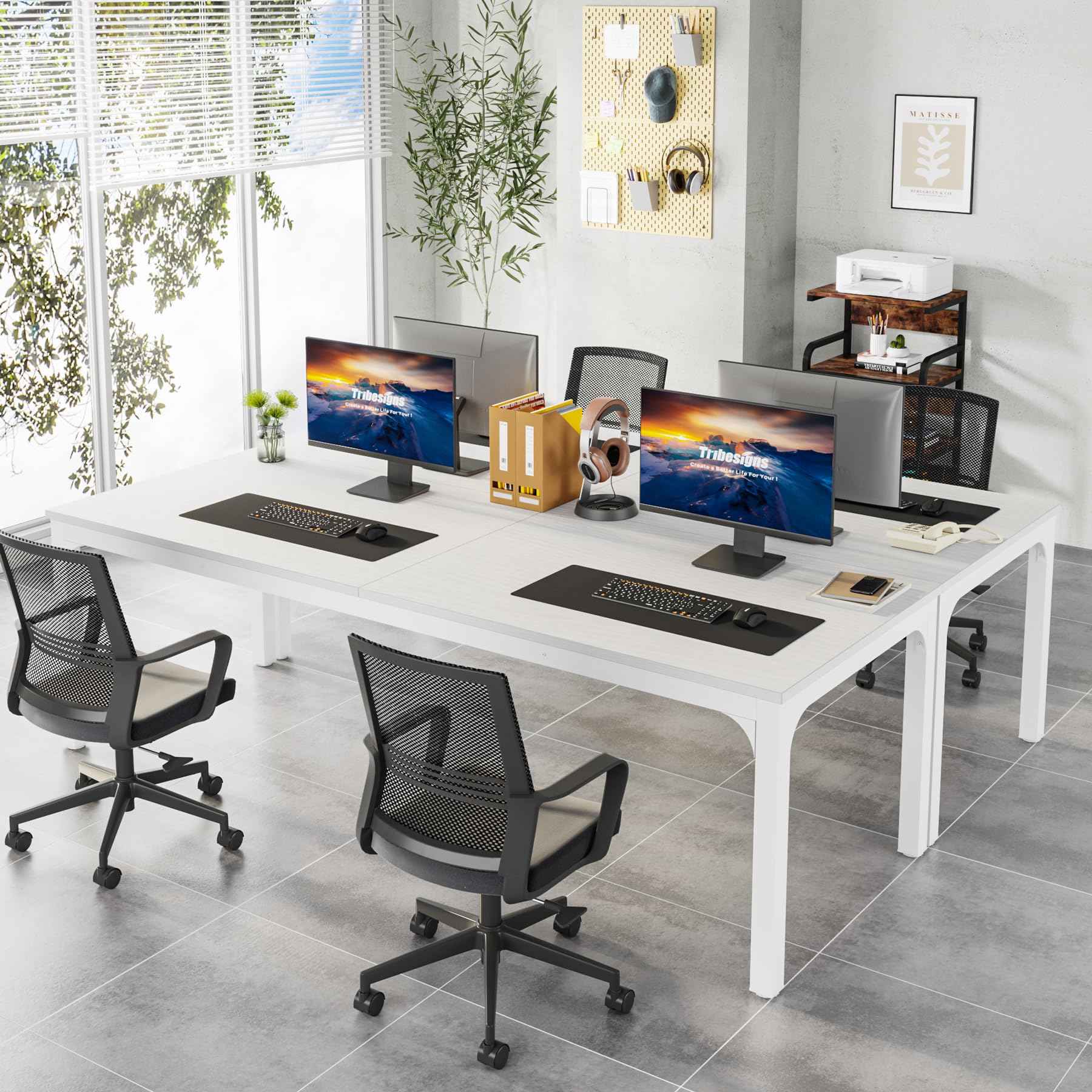 Tribesigns 78.74-Inch Conference Table Set,13FT Conference Room Table, Large Rectangle Meeting Seminar Tables Set,Long Business Tables (Chair not Included) (2, White, 2 Pack)