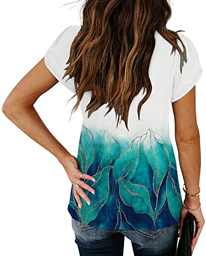 Womens Basic Casual T-Shirts Ring Hole V Neck Petal Short Sleeve Tops Loose Comfy Tunic Tops