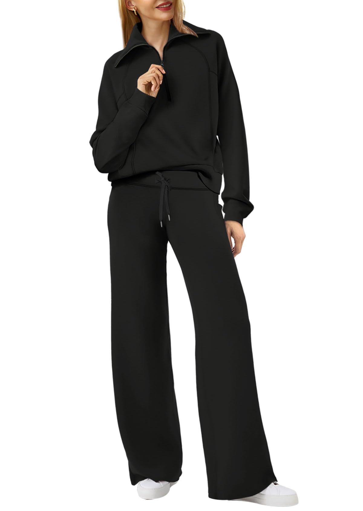 XIEERDUO Loungewear Set Women Fall Fashion 2024 Sweatsuit Set 2 Piece Outfits Black M