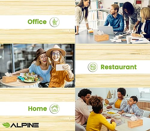 Alpine Industries Wooden Bamboo Rectangular Tissue Box Cover - Eco Friendly Pull Holder/Dispenser - Decorative Organizer for Bathroom, Office Desk & Car (Bamboo)