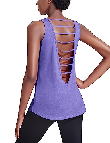 PINSPARK Sleeveless Open Back Tank Top Workout Shirts for Women Muscle Tank Yoga Shirts Purple XL