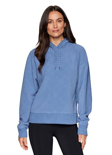 Avalanche Fleece Hoodie for Women, Relaxed Fit Quilted Sweatshirt with Hood, Lightweight Soft Fleece Sweatshirt for Women, Quilted Pullover Sweater for Hiking, Casual Wear Blue S