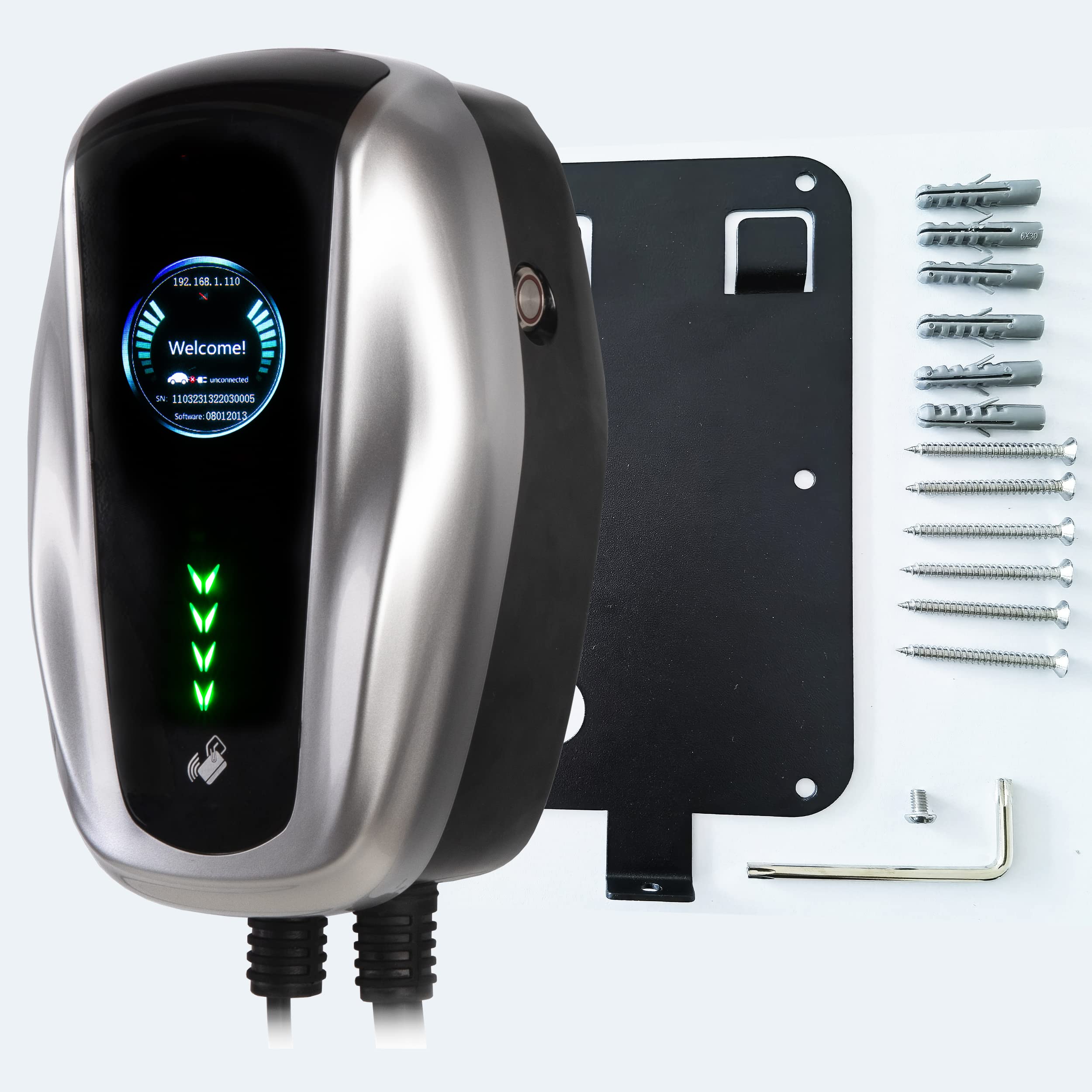 7KW 32Amps Level 2 EV Charger Station with 30TF Cable NEMA 14-50, 220-240V Input J1772 Plug Swipe Card Charging for Most Evs