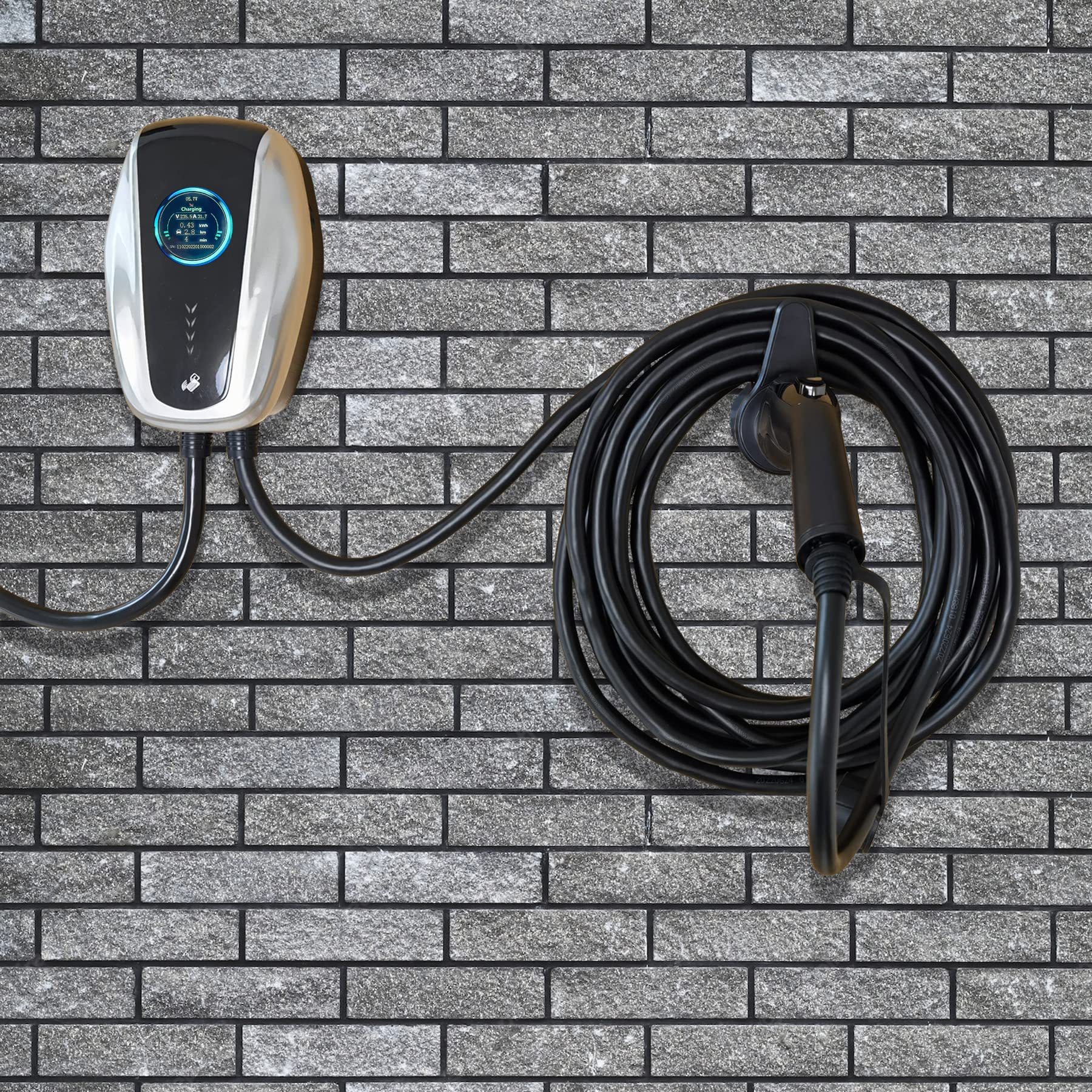 7KW 32Amps Level 2 EV Charger Station with 30TF Cable NEMA 14-50, 220-240V Input J1772 Plug Swipe Card Charging for Most Evs