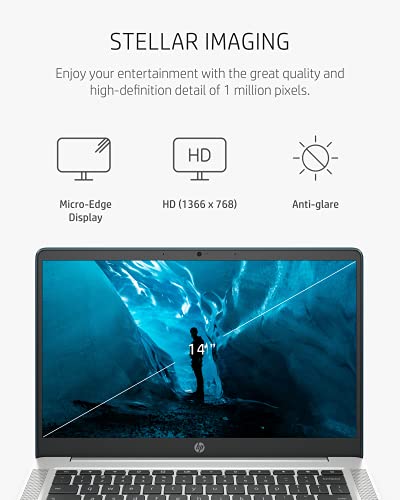 HP Chromebook 14 Laptop, Intel Celeron Processor, 4 GB RAM, 32 GB eMMC, 14β HD (1366 x 768), Display, Chrome OS, Webcam & Dual Mics, Work, School, Entertainment, Long Battery Life (14a-na0120nr, 2021)