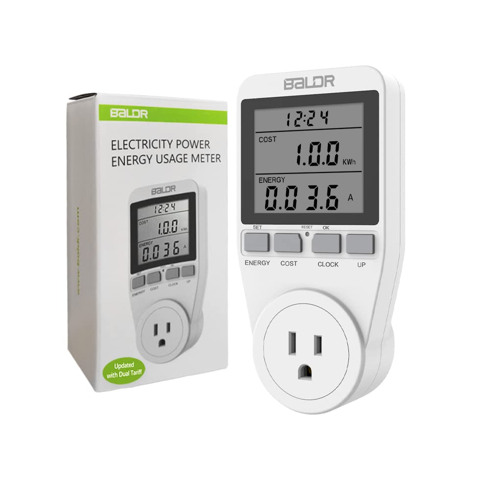 BALDR U.S. Electricity Usage Monitor for Home - Kilowatt Meter Sockets - Wattage Meter Plug In Appliances to Measure Energy Usage - Home Energy Monitor with Easy to Read Display - Home Power Monitor
