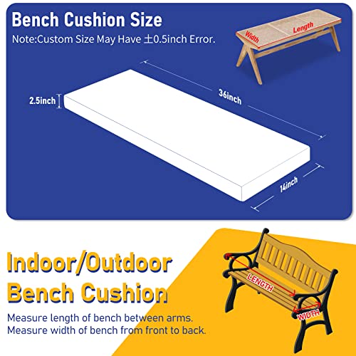 ROFIELTY Bench Cushion 36 inch, Soft Thickened Bench Cushions for Indoor Furniture, Durable Outdoor/Indoor Bench Seat Cushion,Multi-Scene Use. (36x14x2.5, Light Gray)