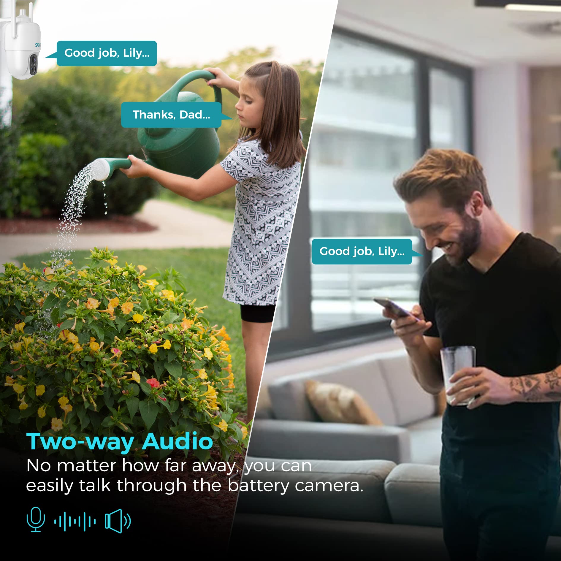 SOVMIKU CQ1S 2K Battery Security Camera Wireless Outdoor, PIR Motion Detection, Two-Way Audio, 360° View Pan/Tilt, Easy to Setup, Night Vision, Audible Flashlight Siren,SD Slot