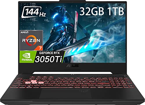 ASUS TUF Gaming A15 15.6" FHD 144Hz (32GB DDR5 RAM, 1TB PCIe SSD, AMD 8-Core Ryzen 7 6800H (Beat i7-11800H), RTX 3050 Ti) Gaming Laptop, RGB Backlit Keyboard, Type-C, Wi-Fi 6, Win 11 Home