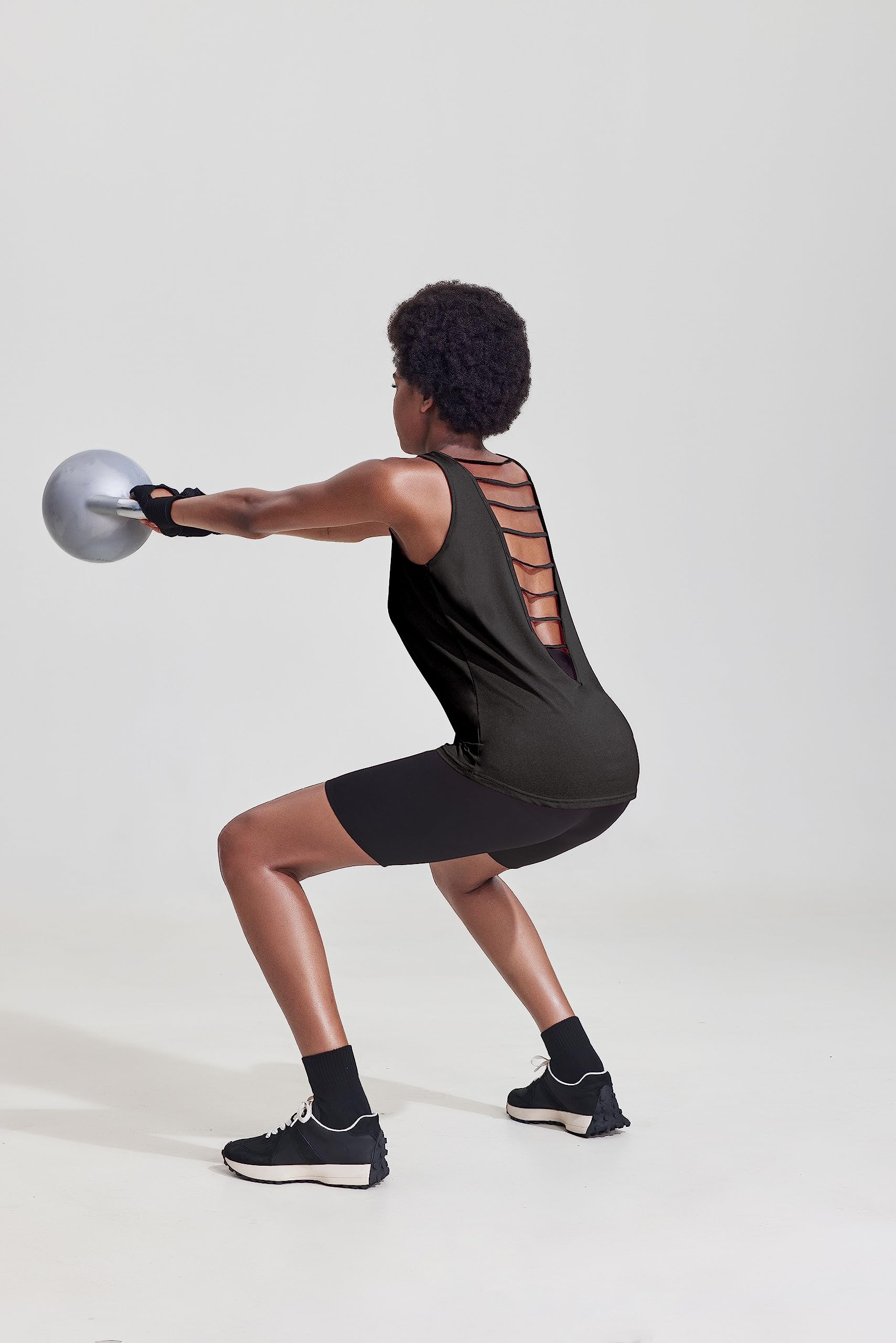 PINSPARK Workout Tops for Women Open Back Tank Sleeveless Athletic Tennis Shirts Womens Yoga Tops Black