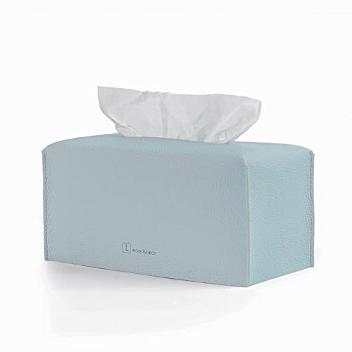 GOODSDECO PU Leather Tissue Box Cover Rectangle - Modern Tissue Box Holder Organaizer for Home Office Bathroom Car, Pastel Organaizer (Sky Blue)
