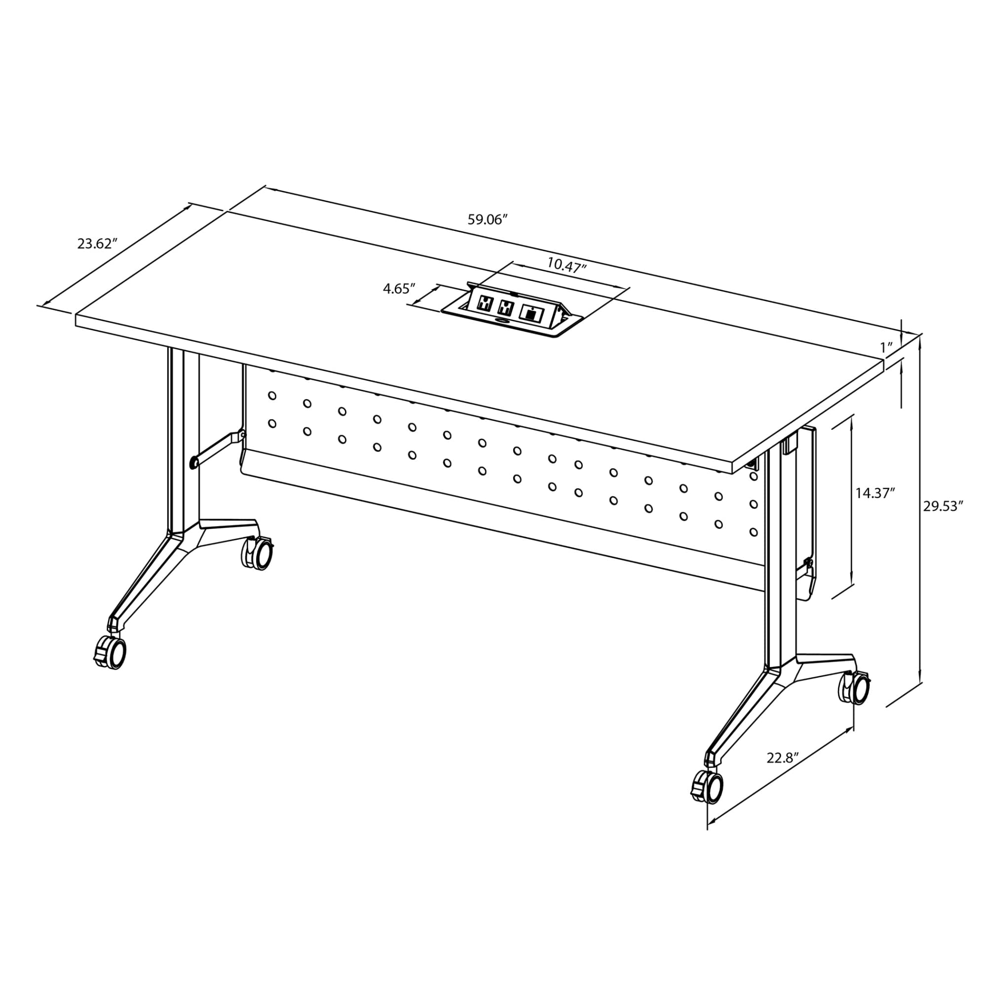 WorkPro® AnyPlace Flip-Top Nesting Training Table With Modesty Panel, 60"W x 29-1/2"H x 24"D, Walnut/Silver