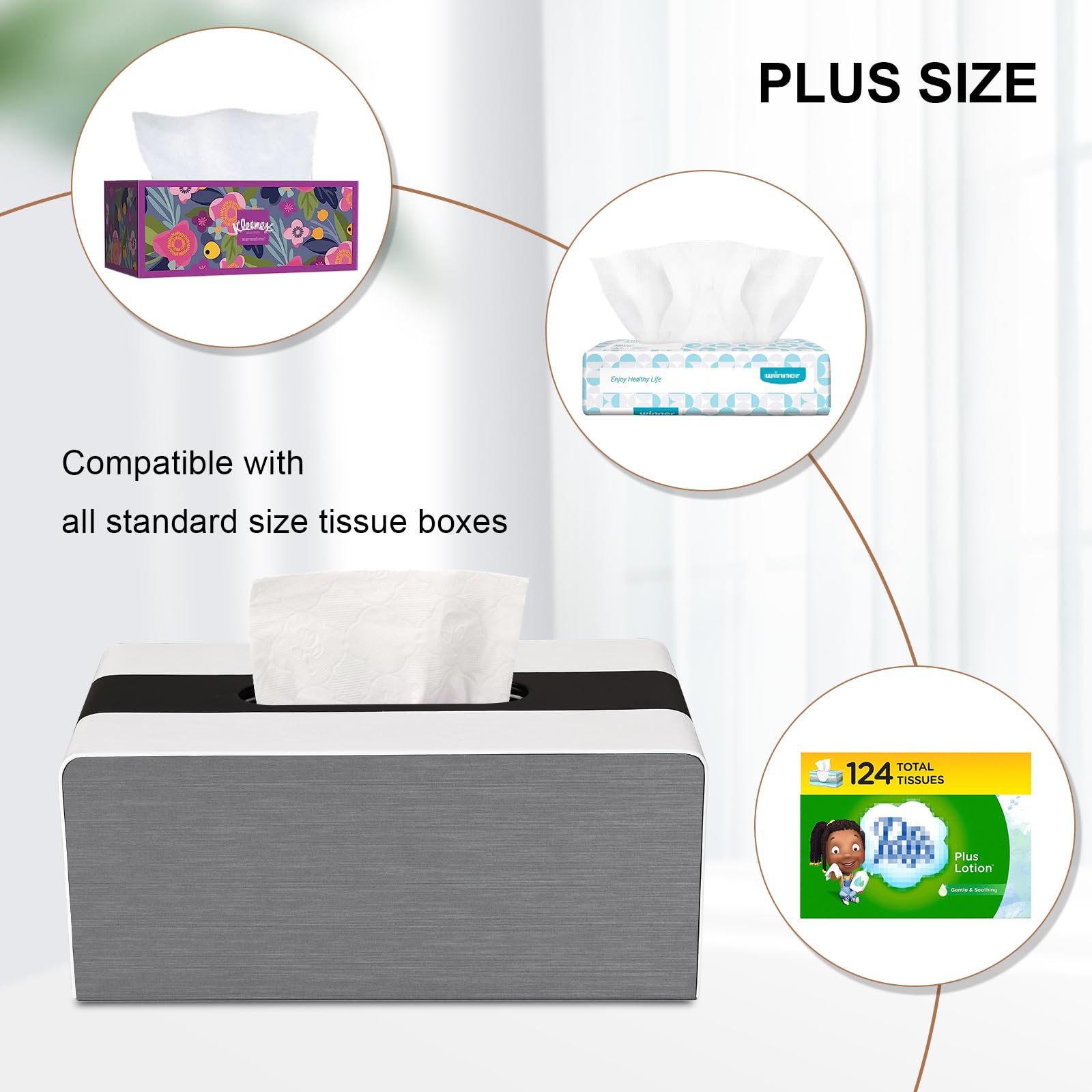Tissue Box Cover, New PU Leather Kleenex Box Covers Rectangular Tissue Holder for Home/Office/Car Decoration 9.84"X5.59"X4.13" - Elegant Black&White