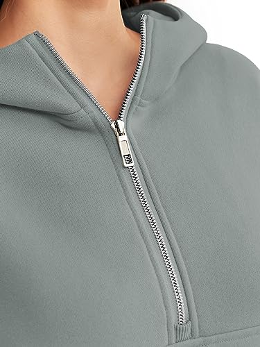 Trendy Queen Womens Hoodies Quarter Half Zip Pullover Oversized Sweatshirts Half With Pockets Fall Clothes GreyGreenM