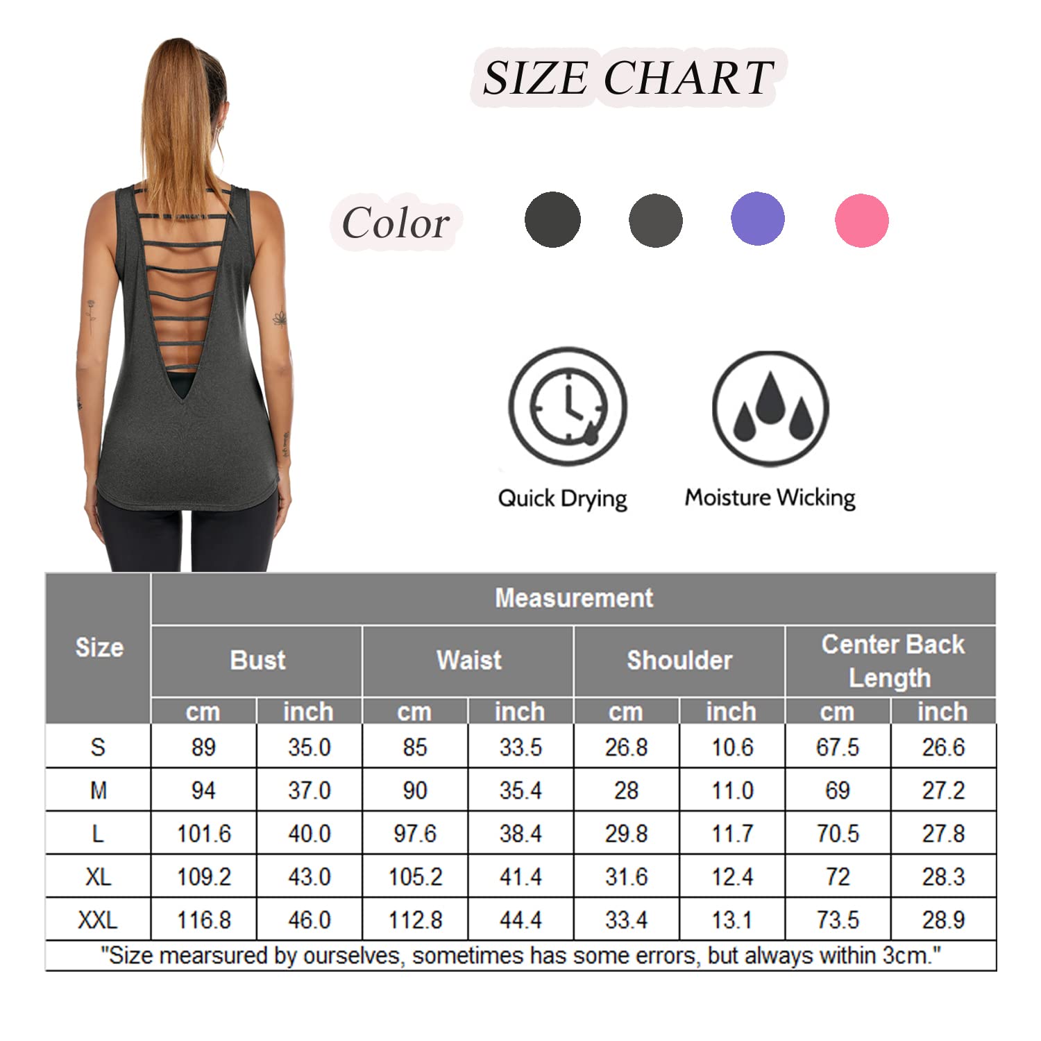 PINSPARK Workout Tops for Women Open Back Tank Sleeveless Athletic Tennis Shirts Womens Yoga Tops Black