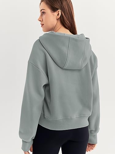 Trendy Queen Womens Hoodies Quarter Half Zip Pullover Oversized Sweatshirts Half With Pockets Fall Clothes GreyGreenM