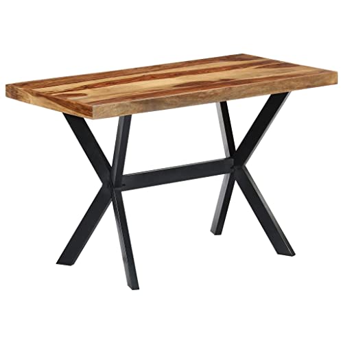 YUHI-HQYD Dining Table,Retro Coffe Table,Conference Table,Industry Offic Table,Easy to Assemble,with a Steel Cross Frame,Fits Dinner Party, Study, Office Work, 47.2"x23.6"x29.5" Solid Sheesham Wood