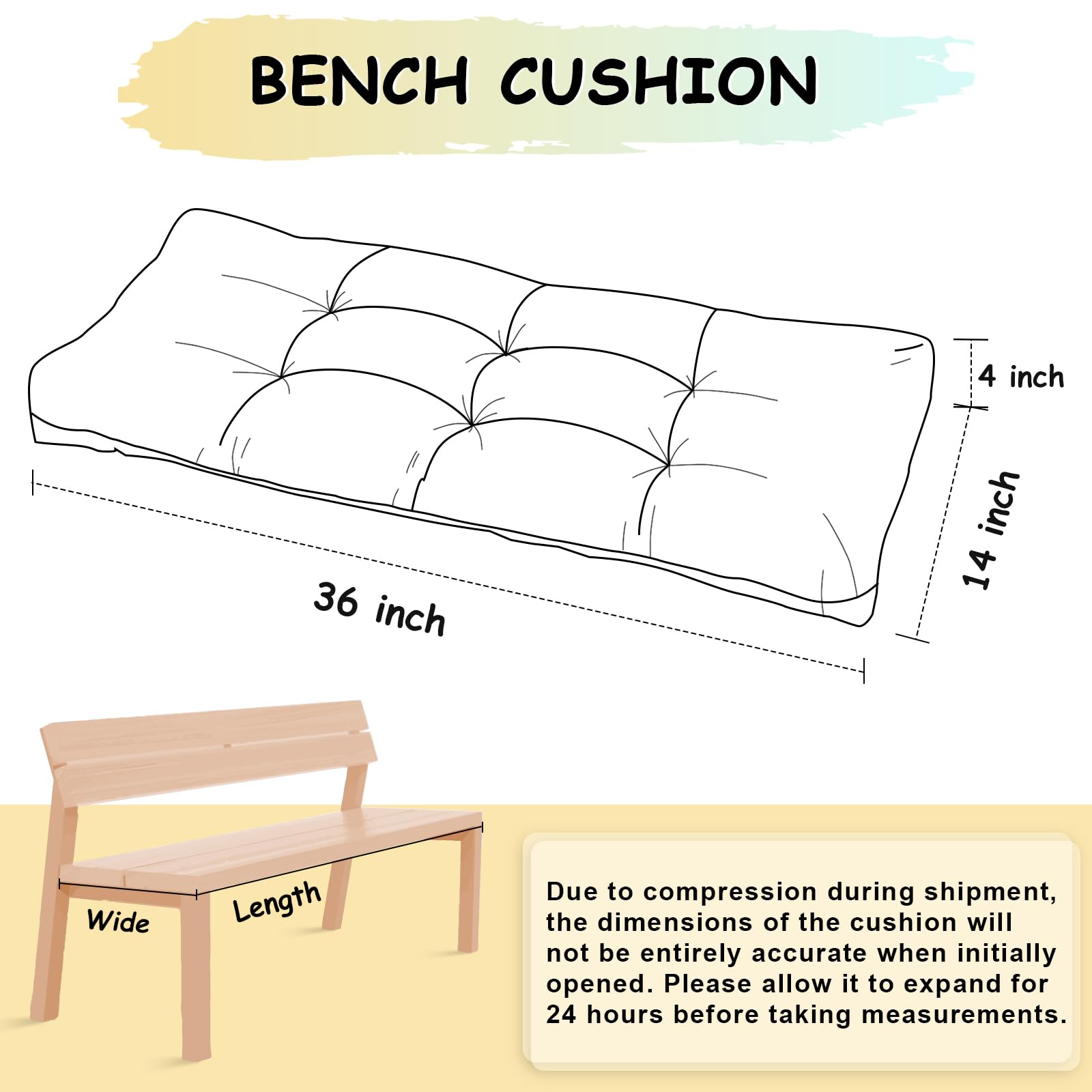 ROFIEJOX Bench Cushion 36 Inch - Polyester Brushed, High-Density Foam, Non-Slip Bottom, Soft Durable Indoor Tufted Long Seat Cushion for Window Garden Furniture (Grey, 36x14x4 Inch)