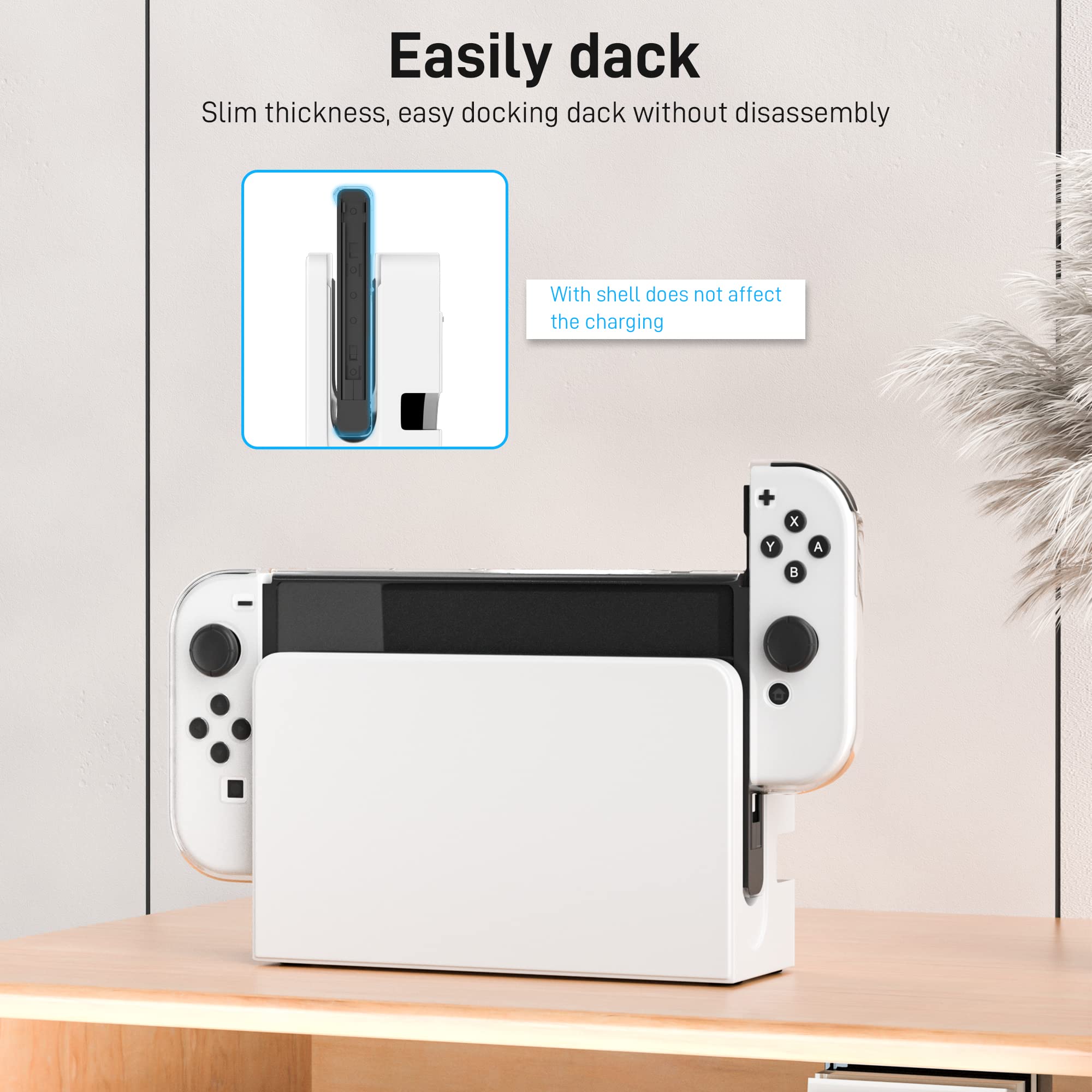 FUNDIARY Dockable Clear Case for Nintendo Switch OLED, PC Protective Cover for Switch OLED with Glass Screen Protector and 8 Thumb Grip Caps, Anti-Scratch Design, Full Protection and Shock-Absorption