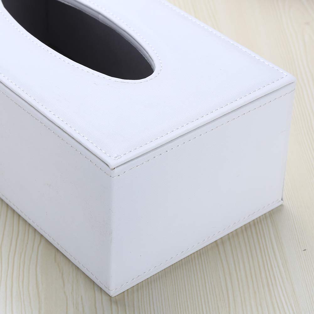 KINGFOM Rectangular PU Leather Tissue Box Cover - Facial Tissue Paper Napkin Holder for Bathroom, Home, Office, Car Automotive Decoration with Magnetic Bottom(White)