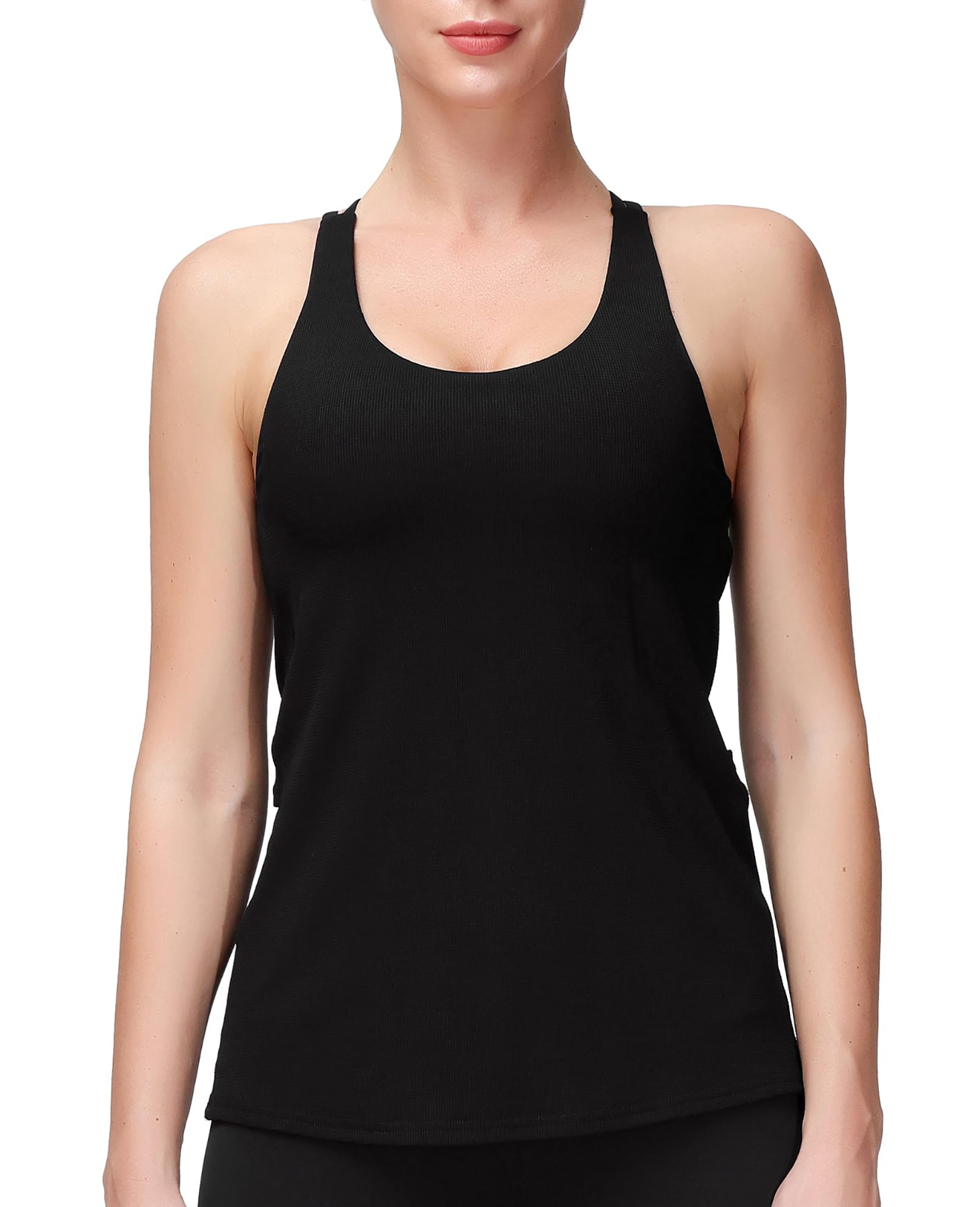 MotoRun Workout Tank Tops Activewear Built in Bra Strappy Yoga Tops Athletic Open Back Shirts Activewear for Women Black X-Large