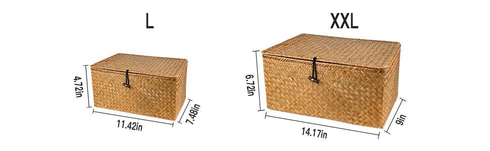 Sobotoo Wicker Storage Basket with Lid, Natural Hand-woven Rattan Storage Box, Rectangular Household Organizer Boxes Shelf Wardrobe Organizer (L+XXL)