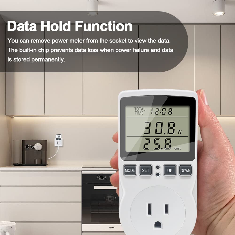 KETOTEK Watt Meter Power Meter Plug Electricity Usage Monitor, Energy Monitor with Backlight, Kilowatt Meter Socket Outlet, Voltage Amps Power Consumption Meter, Overload Protection