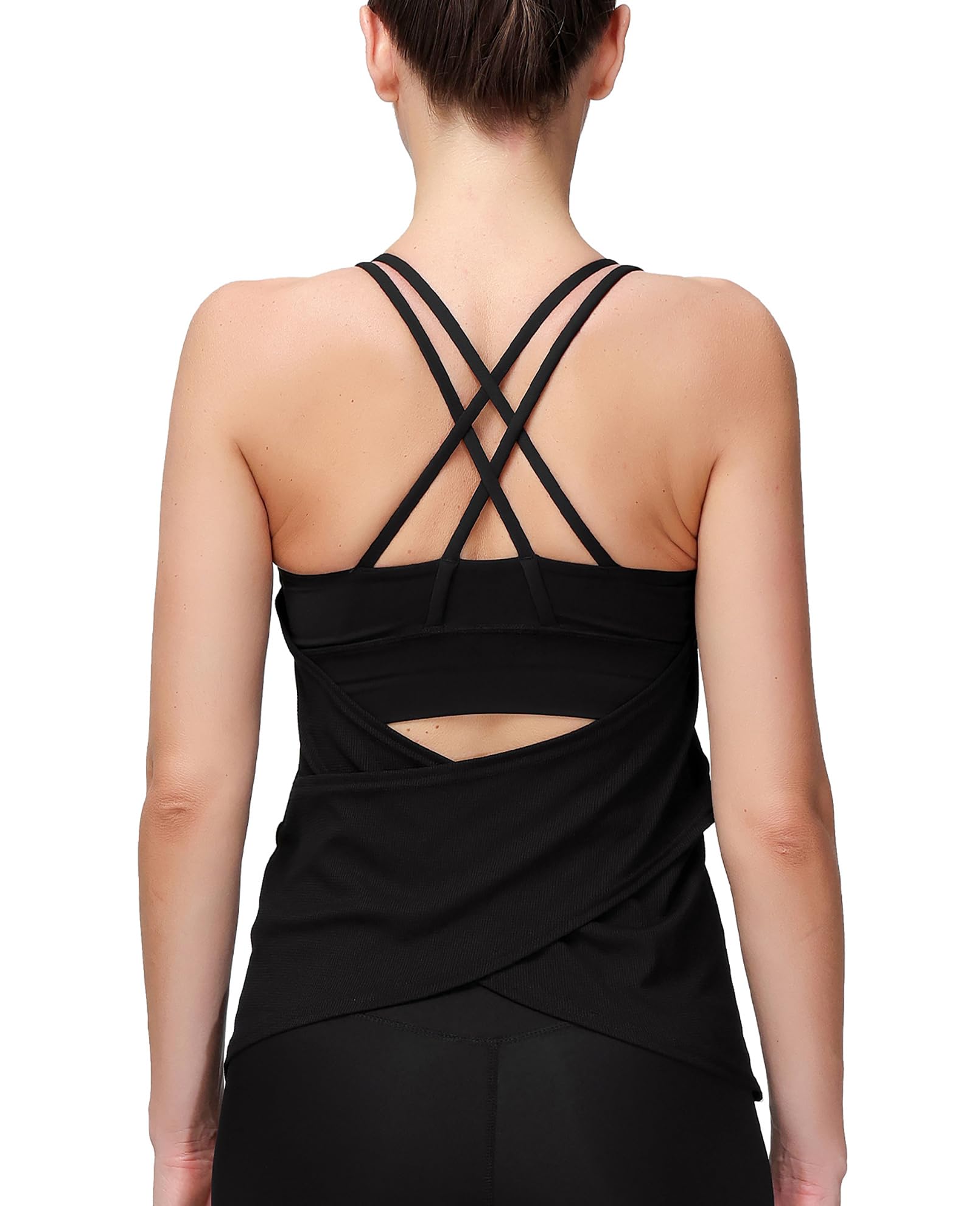 MotoRun Workout Tank Tops Activewear Built in Bra Strappy Yoga Tops Athletic Open Back Shirts Activewear for Women Black X-Large