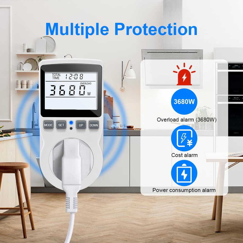 KETOTEK Watt Meter Power Meter Plug Electricity Usage Monitor, Energy Monitor with Backlight, Kilowatt Meter Socket Outlet, Voltage Amps Power Consumption Meter, Overload Protection