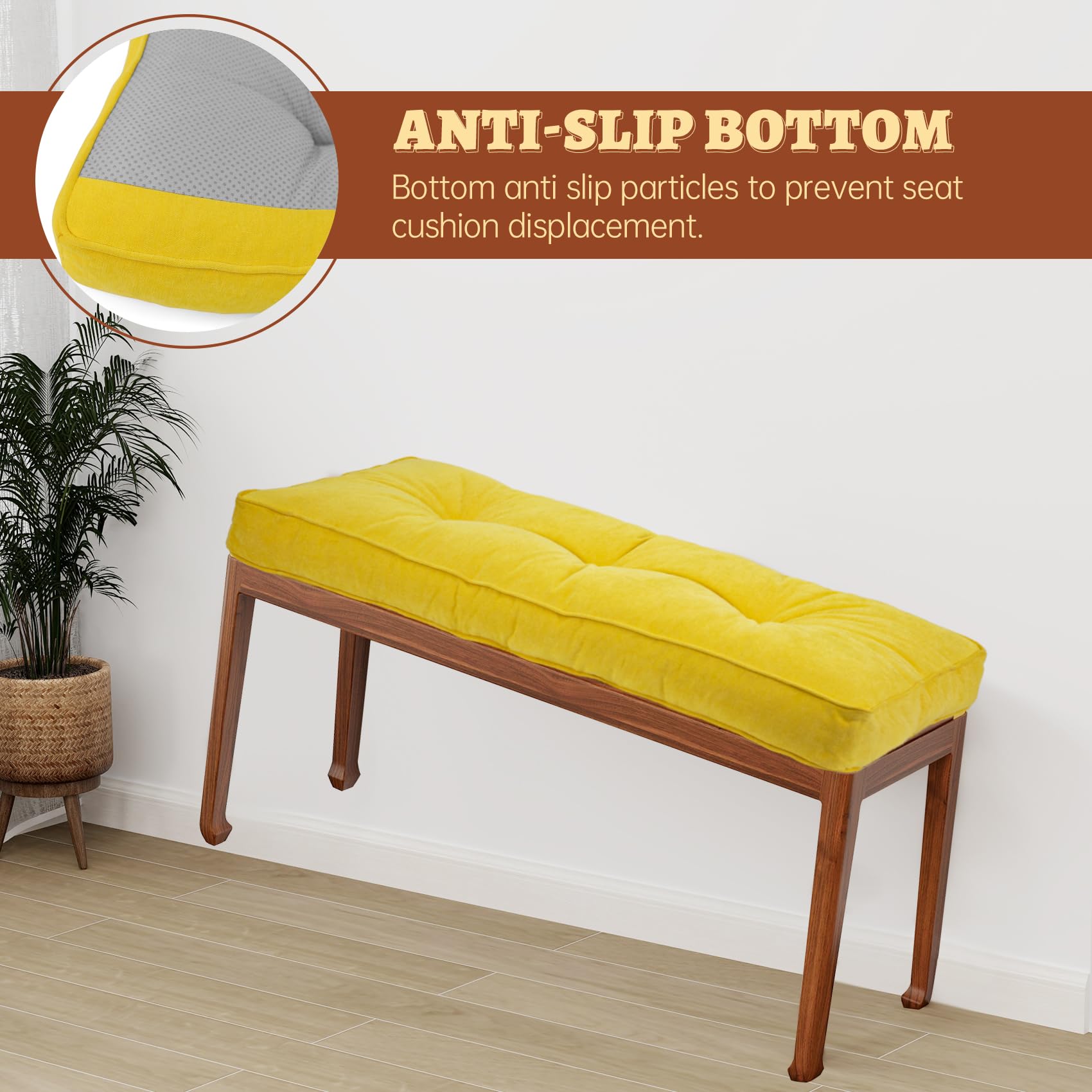 Focuprodu Bench Cushion 42x16. Soft and Breathable Window Seat Cushions Indoor. Non-Slip and Durable Bench Seat Cushion. (42x16, Yellow)