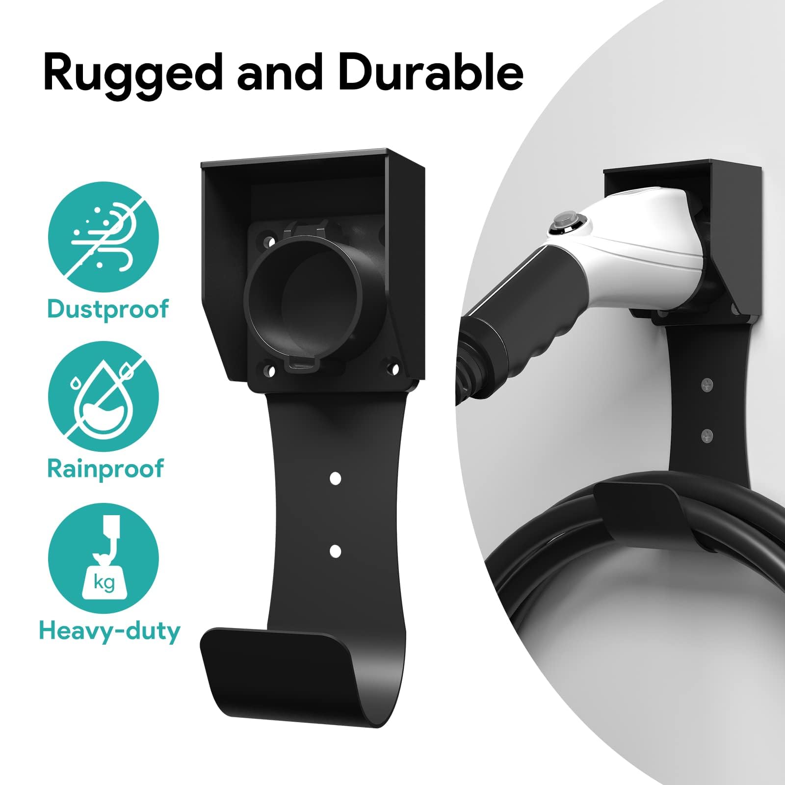 MAX GREEN Wall-Mount Connector Holster Dock,Nozzle Holster Dock with Screws for SAE J1772 EVSE Electric Vehicle EV Charger Holder