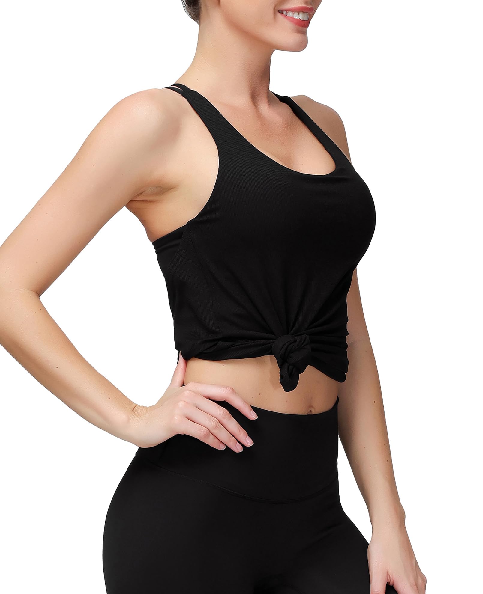MotoRun Workout Tank Tops Activewear Built in Bra Strappy Yoga Tops Athletic Open Back Shirts Activewear for Women Black X-Large