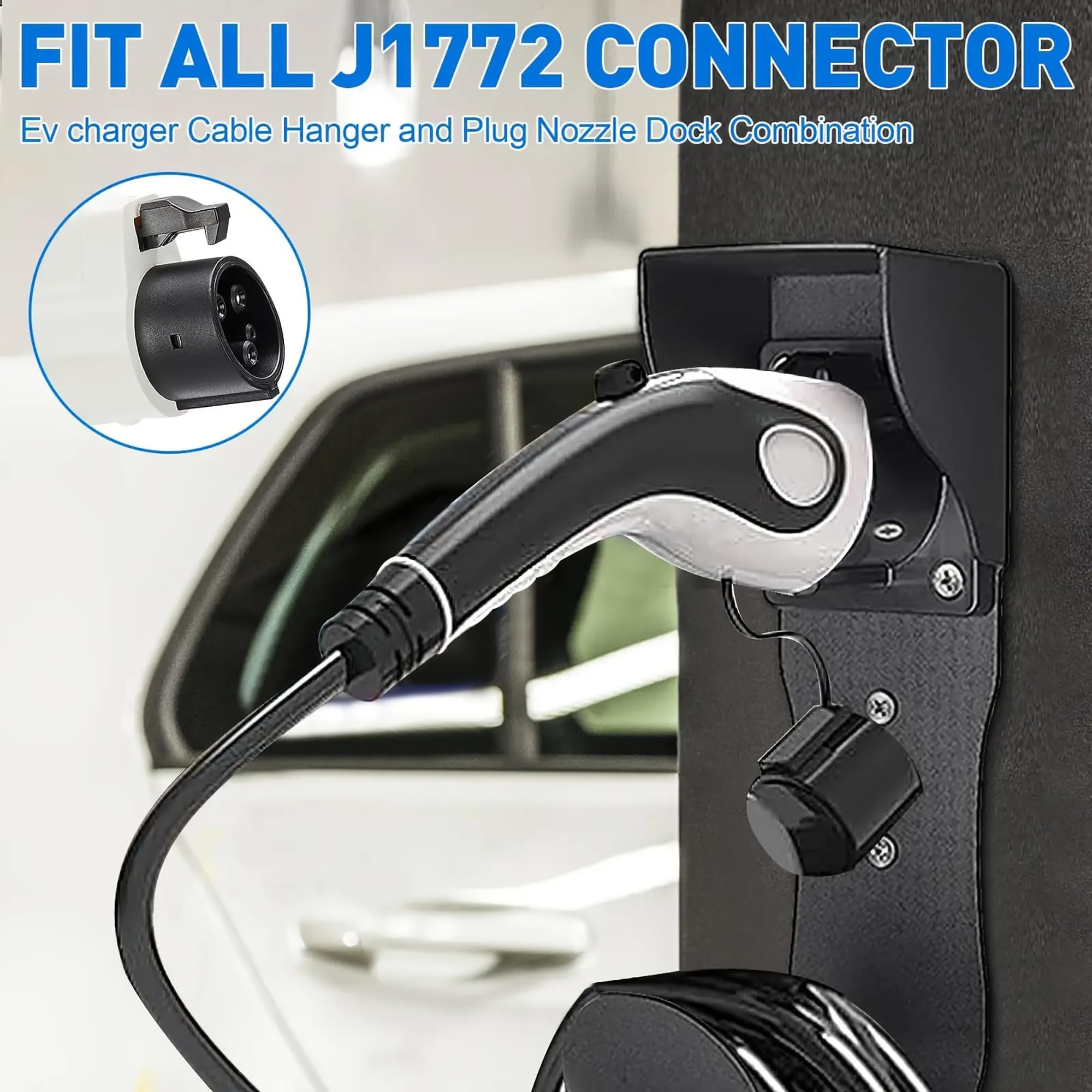 MAX GREEN Wall-Mount Connector Holster Dock,Nozzle Holster Dock with Screws for SAE J1772 EVSE Electric Vehicle EV Charger Holder
