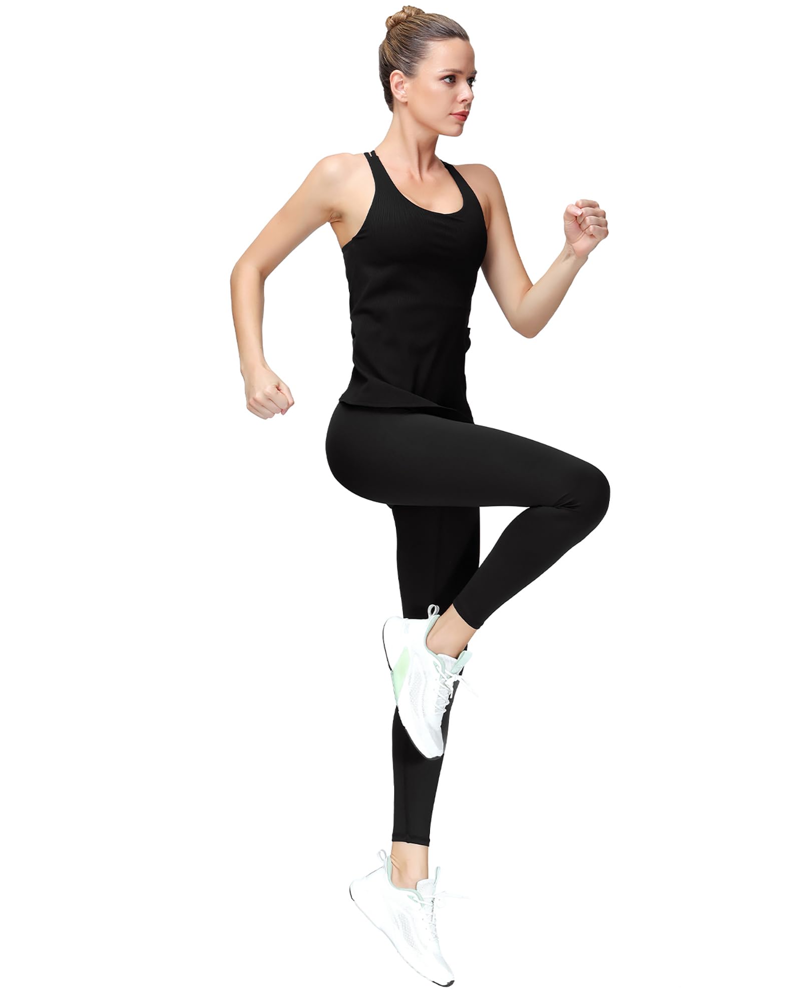 MotoRun Workout Tank Tops Activewear Built in Bra Strappy Yoga Tops Athletic Open Back Shirts Activewear for Women Black X-Large