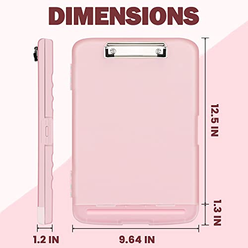SUNEE Heavy Duty Plastic Clipboard with Storage and Pen Holder, Pink Enclosed Clipboard Box for Nurse, Driver, Contractor, Teacher