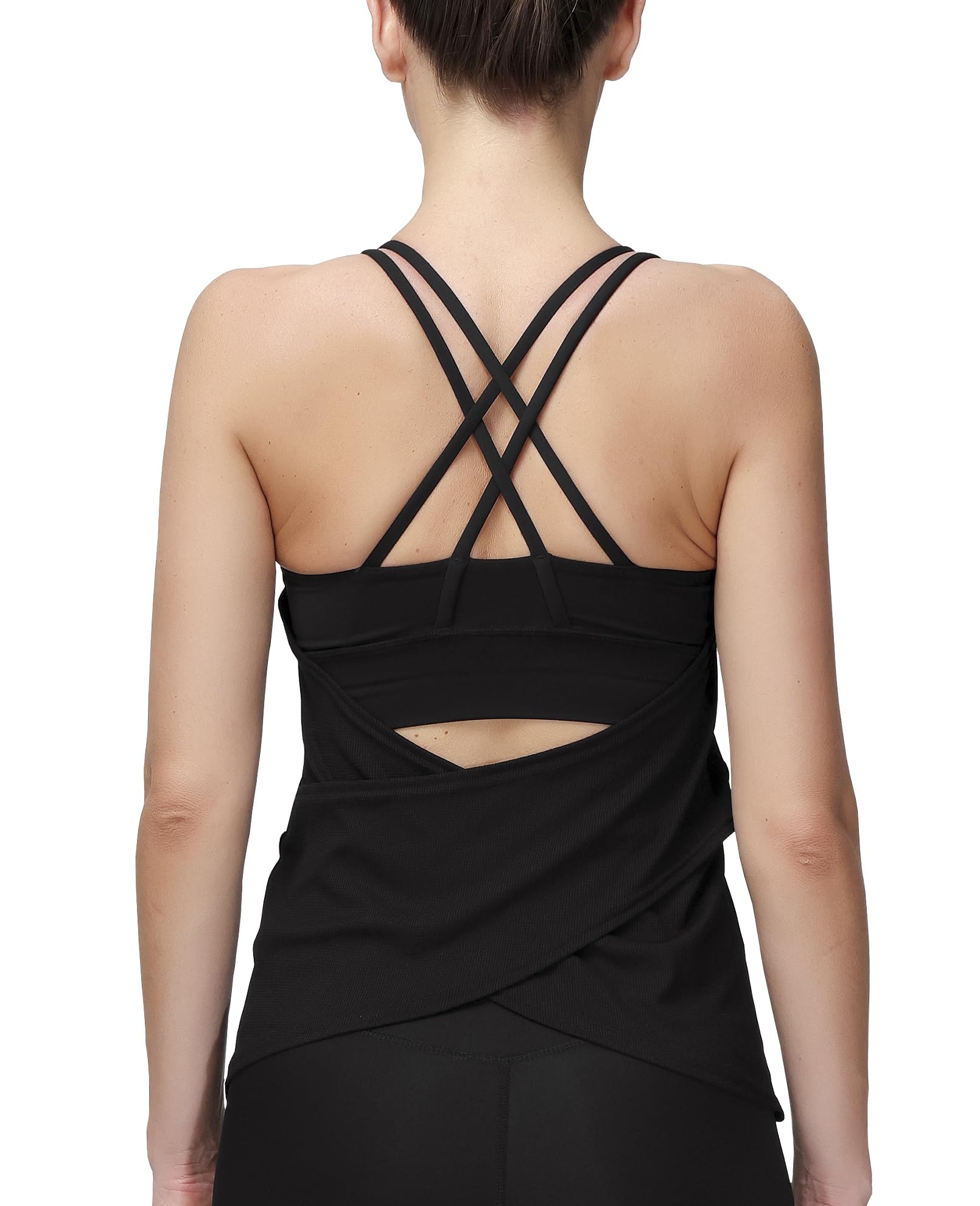 MotoRun Workout Tank Tops Activewear Built in Bra Strappy Yoga Tops Athletic Open Back Shirts Activewear for Women Black X-Large