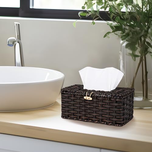 GRANNY SAYS Tissue Box Cover Rectangular, Tissue Box Holder, Waterproof Tissue Holders for Bathroom, Tissue Cover Box with Bottom, Decorative Facial Tissues Cube Box, Brown